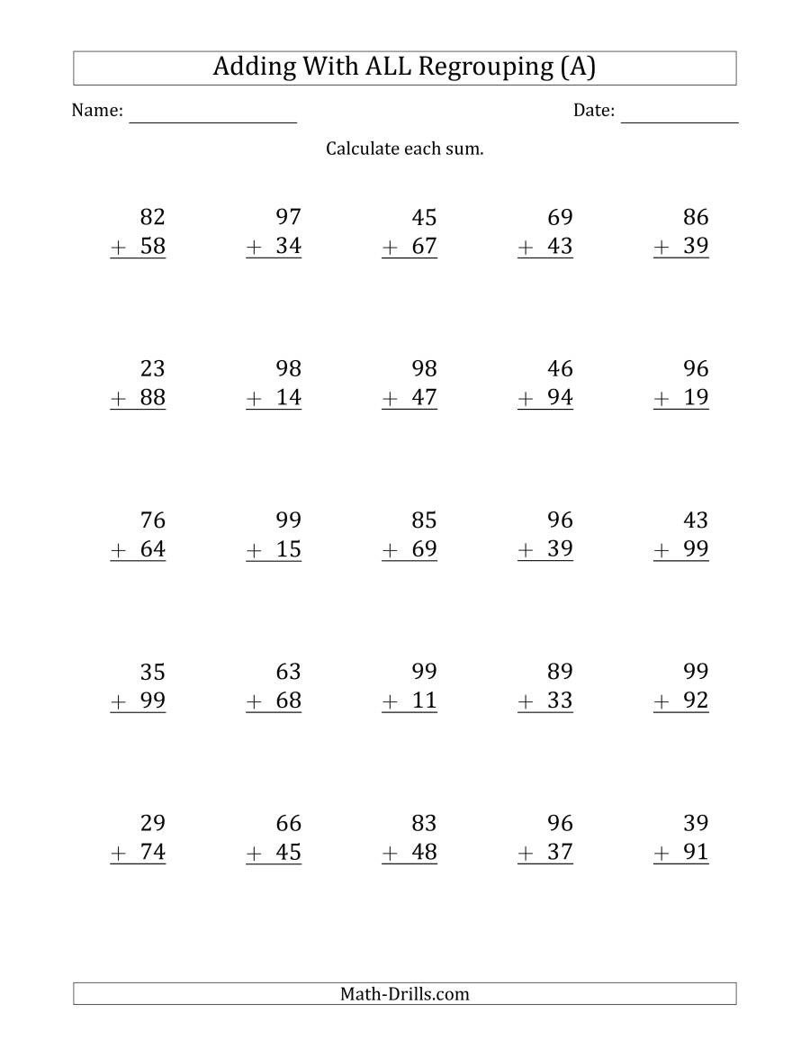 Two Digit Addition With Regrouping S Worksheets Worksheet Hero