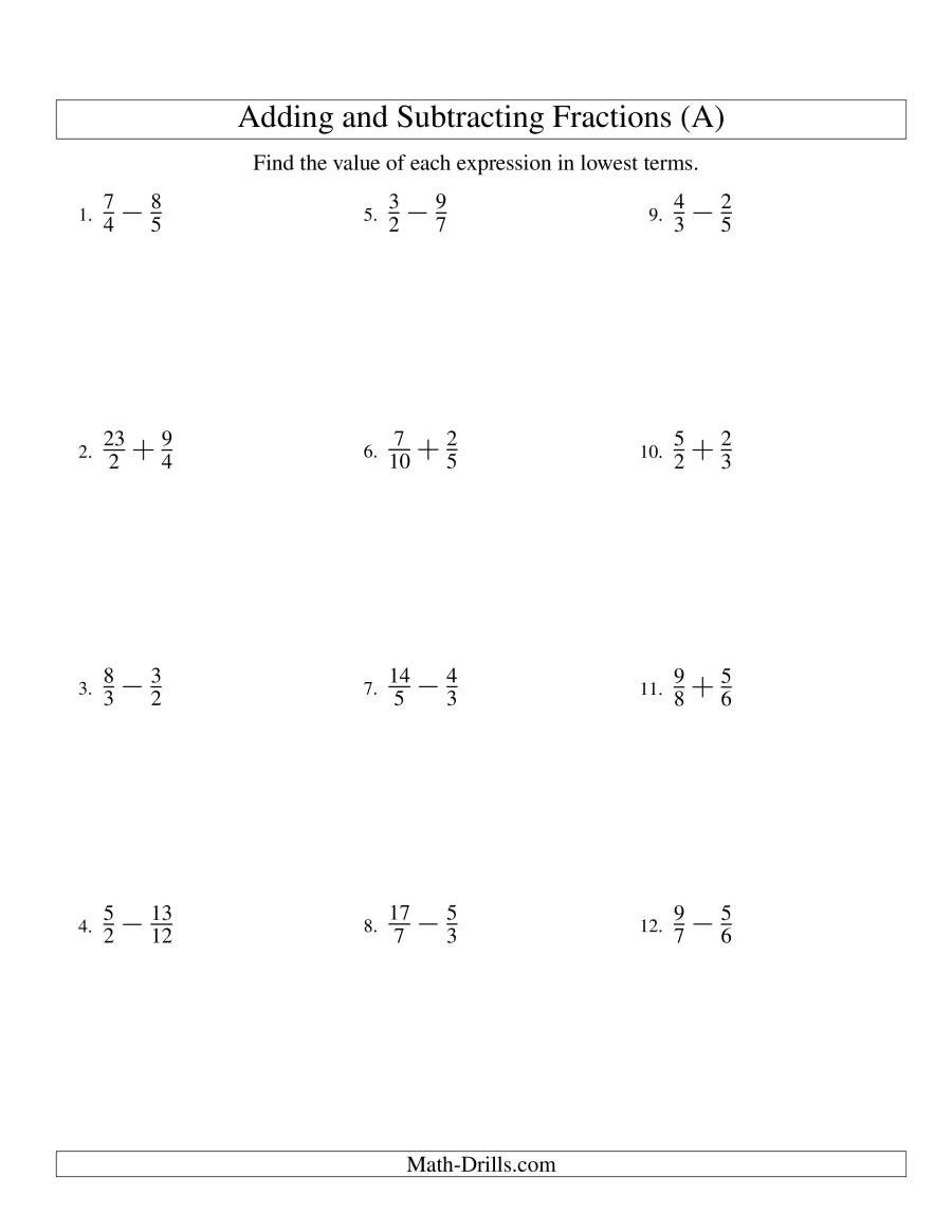 Addition And Subtraction Fraction Worksheets Worksheet Hero