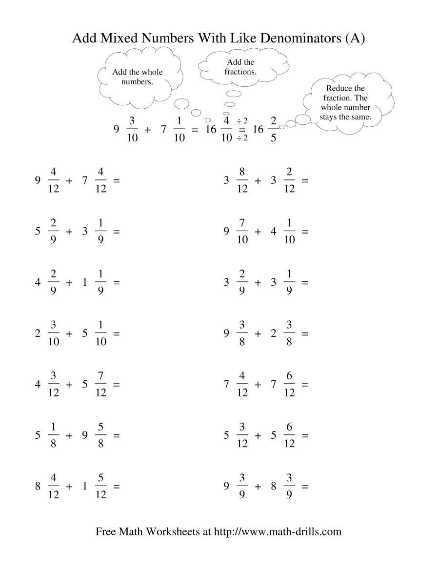 Addition Of Fractions With Like Denominators Worksheets Worksheet Hero
