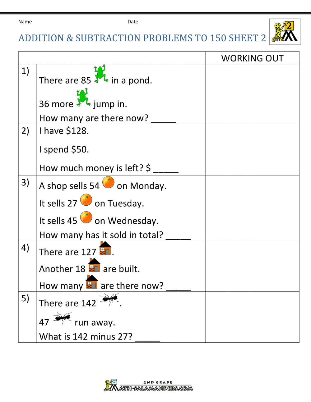Best Of 2Nd Grade Math Worksheets Addition And Subtraction Photos 