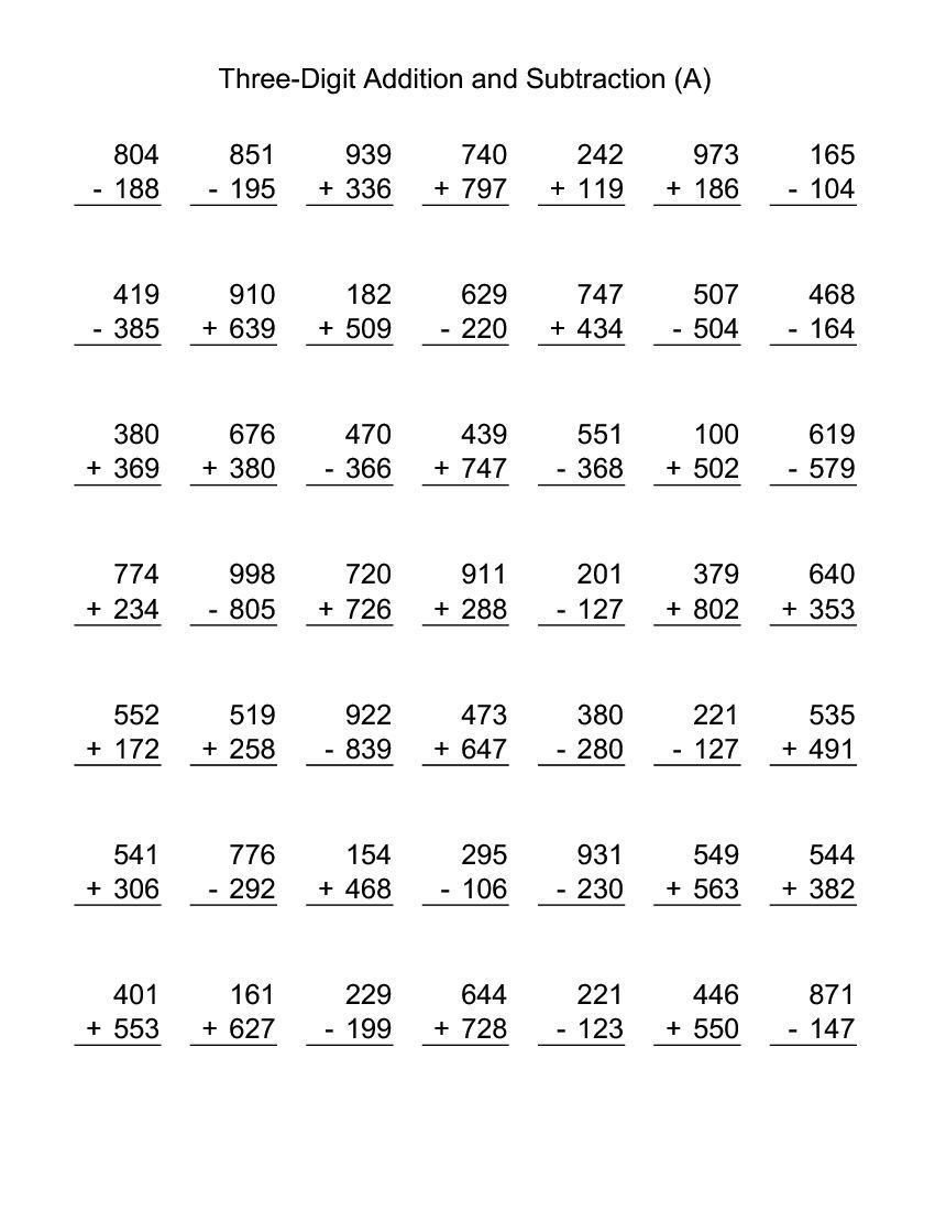 3 Digits Addition And Subtraction Worksheets Worksheet Hero