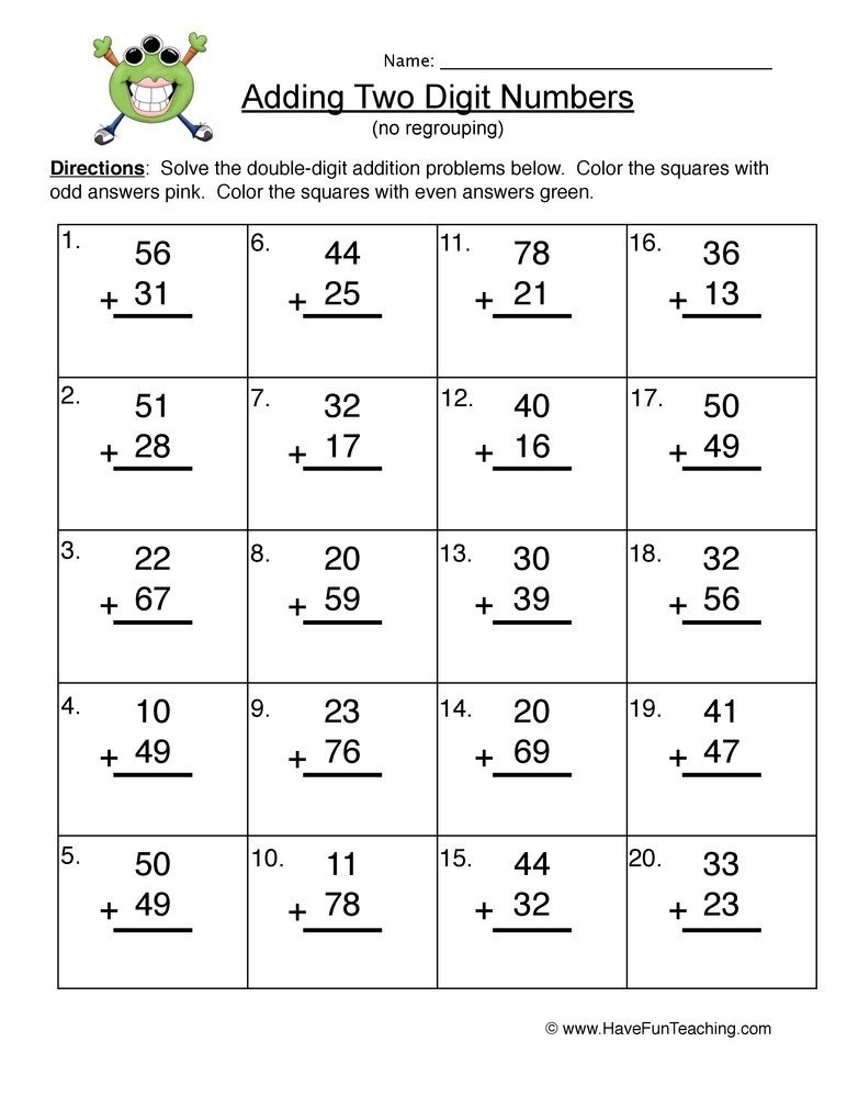 Double Digit Addition Without Regrouping Worksheets Worksheet Hero