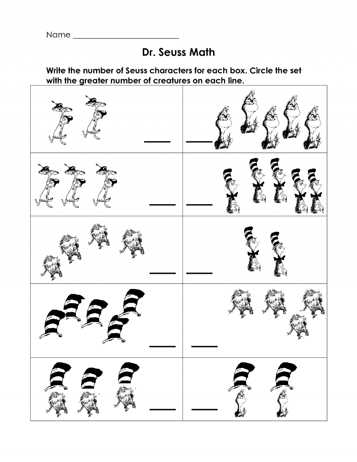 Dr-seuss Addition Worksheet