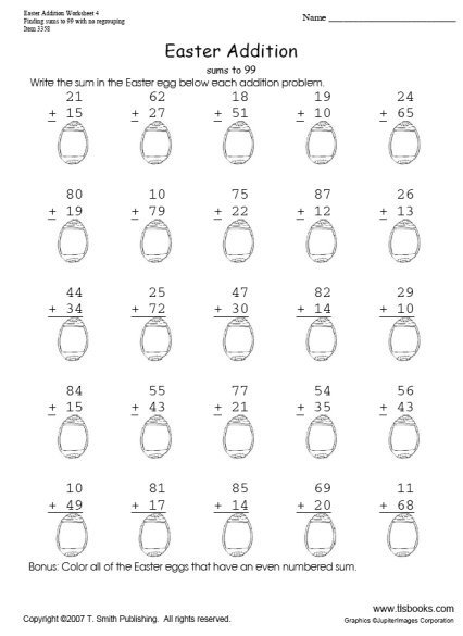 Easter Addition And Subtraction Worksheets For Kindergarten