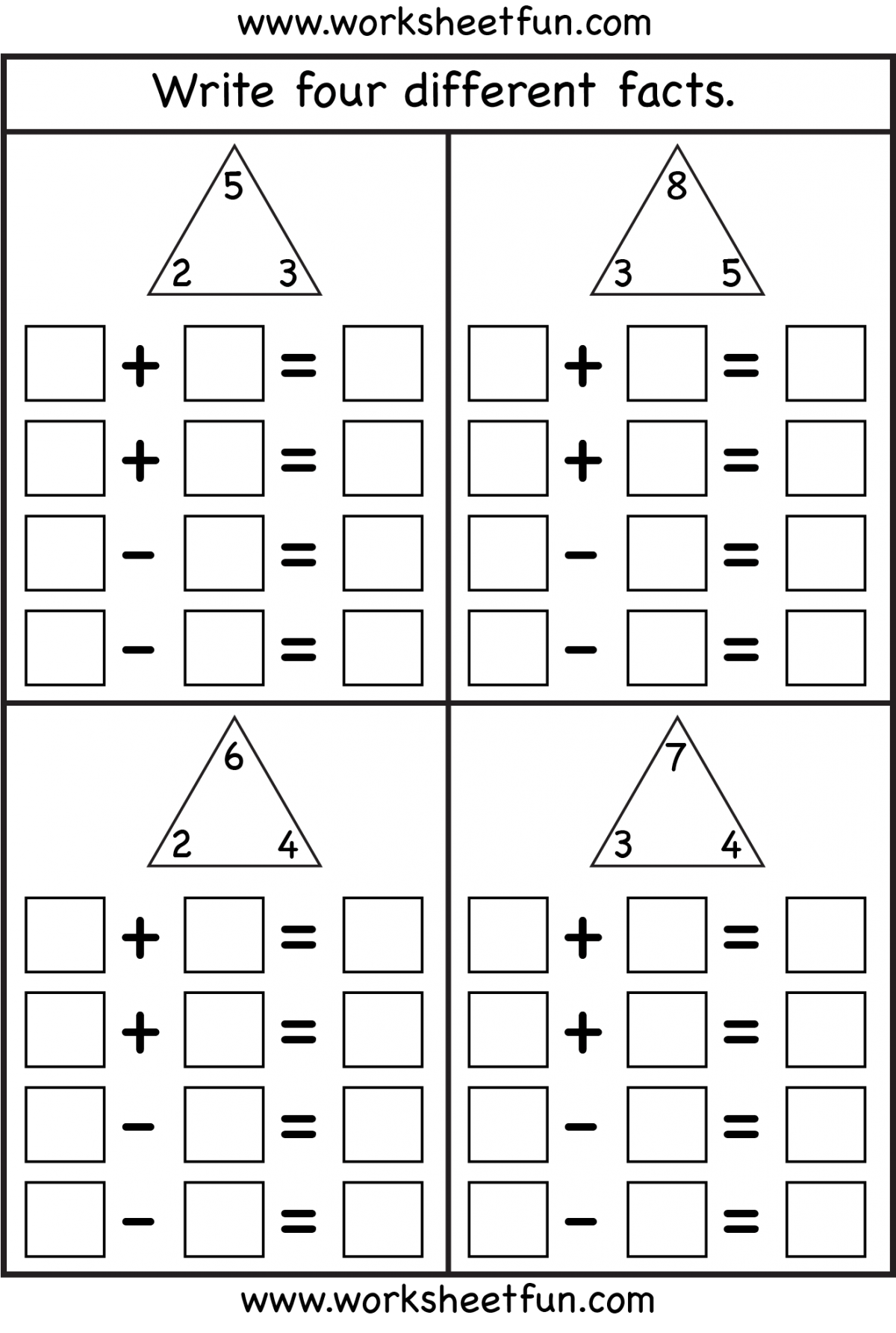 Fact Family Triangles Addition And Subtraction Worksheets Worksheet Hero