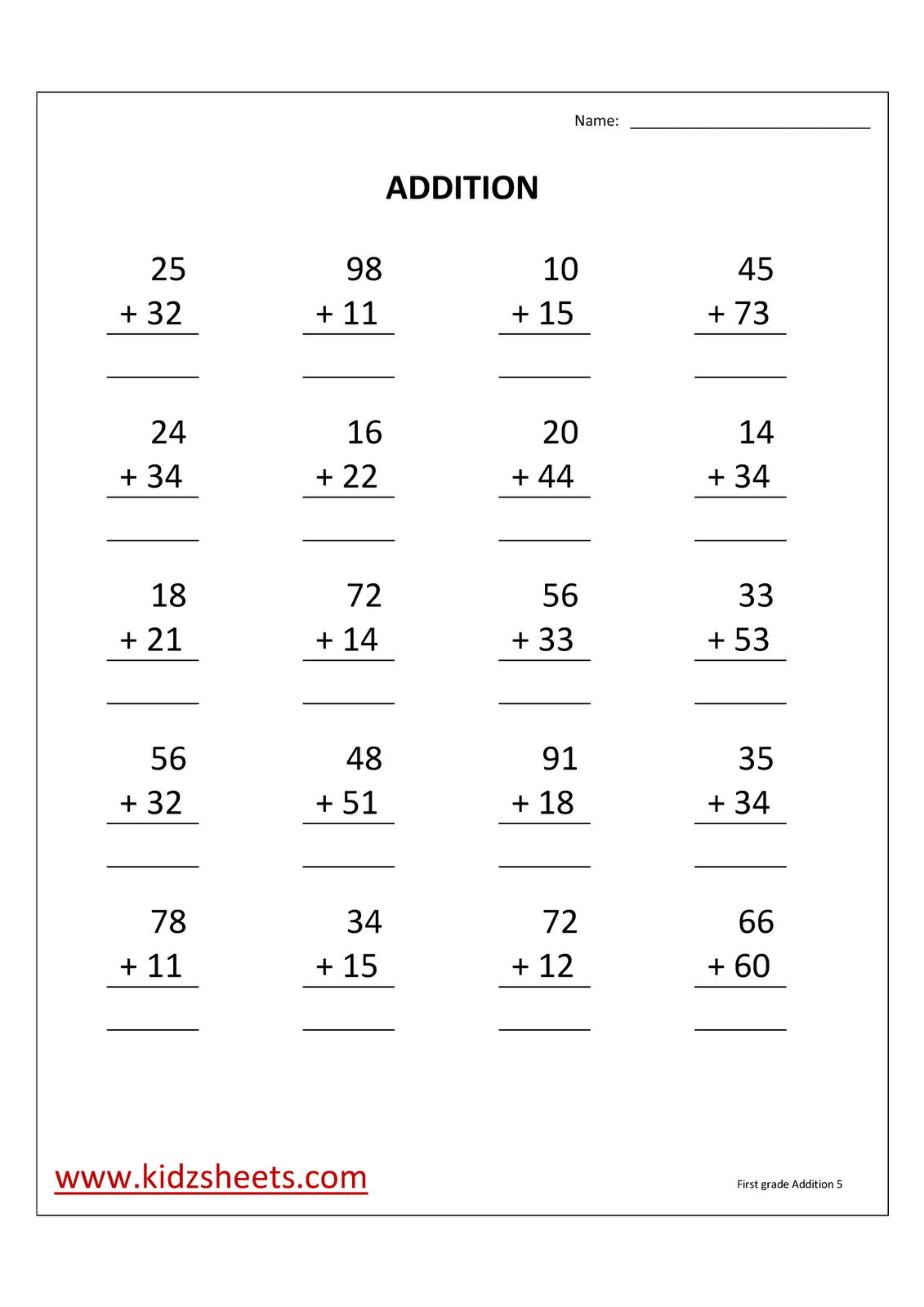 First Grade Addition Worksheets Worksheet Hero
