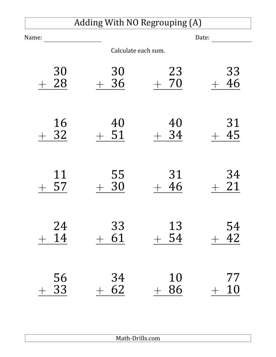 Double Digit Addition Without Regrouping Worksheets Worksheet Hero