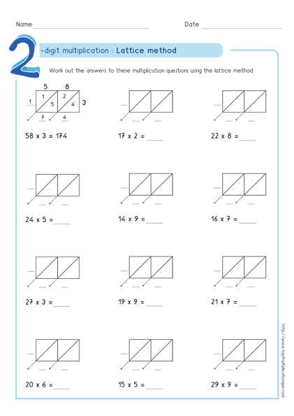 Lattice Method Addition Worksheets Worksheet Hero