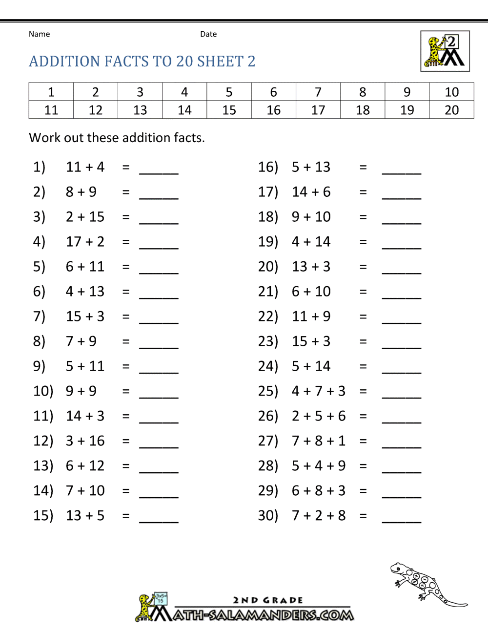 Addition Facts Up To 20 Worksheets Worksheet Hero