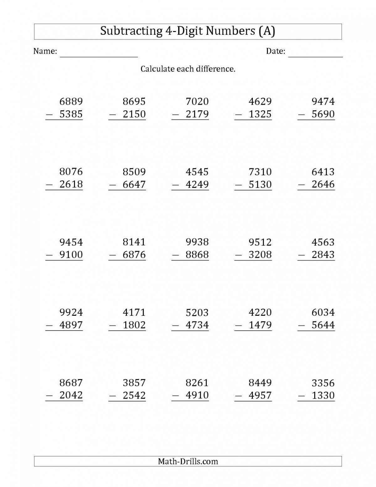 Addition And Subtraction For 4th Grade Worksheets Worksheet Hero