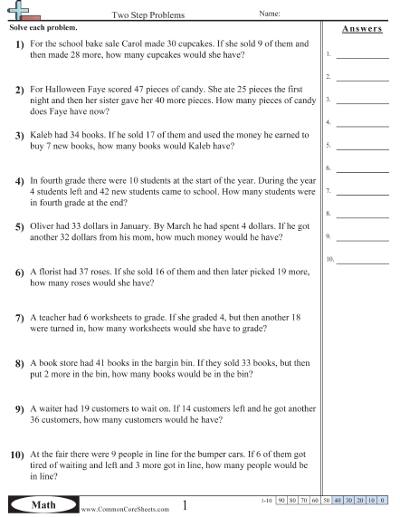Two Step Addition And Subtraction Word Problem Worksheets Worksheet Hero