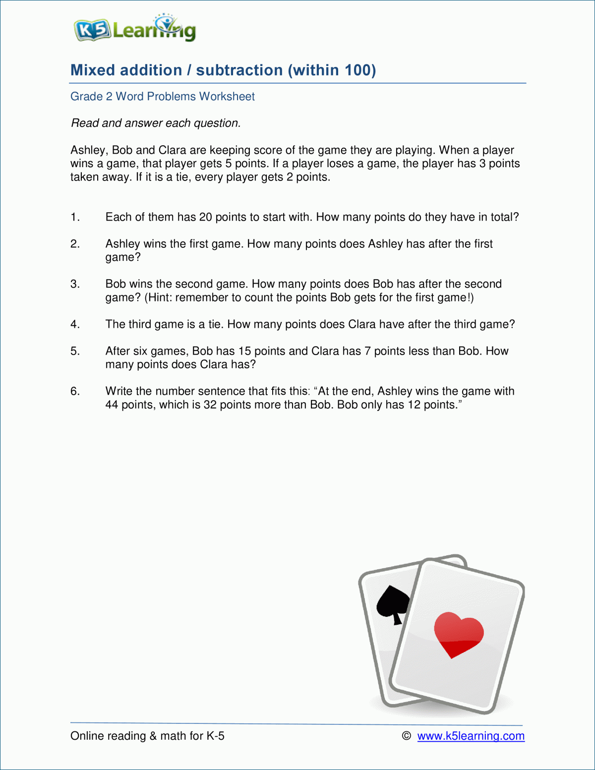 Two Digit Addition And Subtraction Word Problems Worksheets Worksheet 