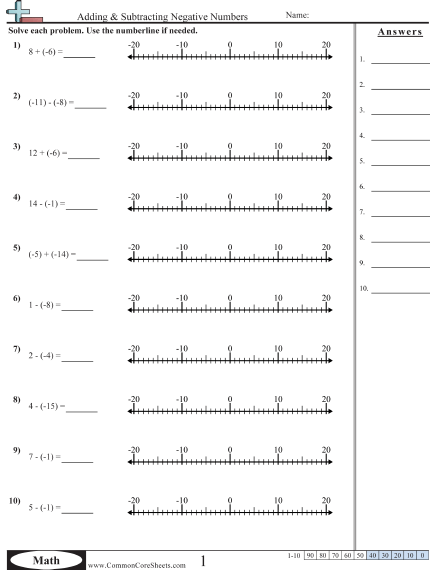 Negative Numbers Addition And Subtraction Worksheets Worksheet Hero