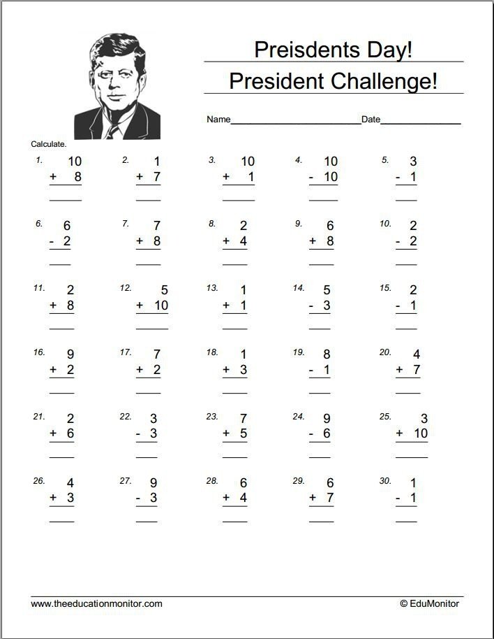 Presidents Day Addition Worksheets Worksheet Hero