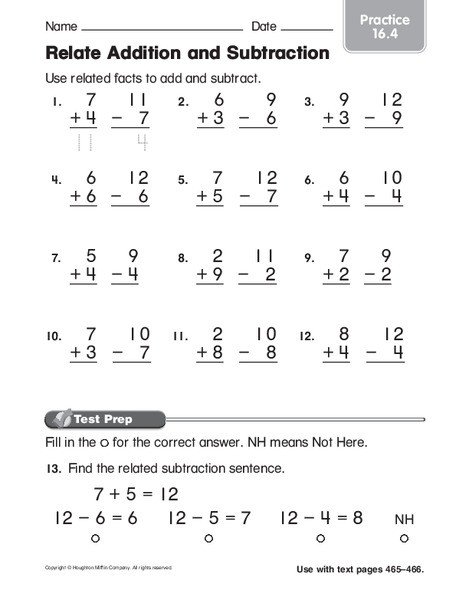 Relating Addition And Subtraction Worksheets