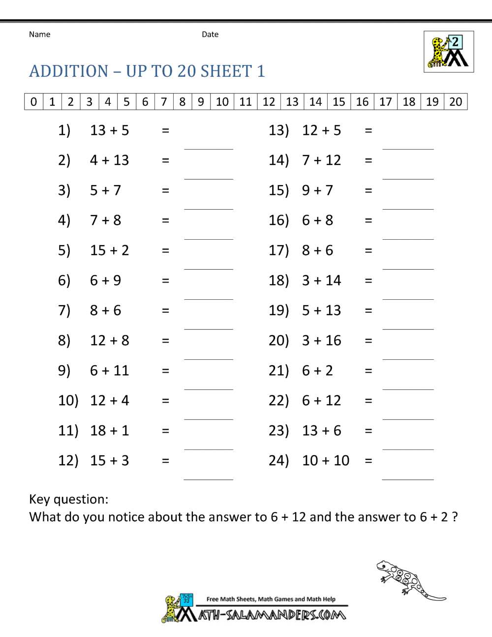 Addition Facts Up To 20 Worksheets Worksheet Hero