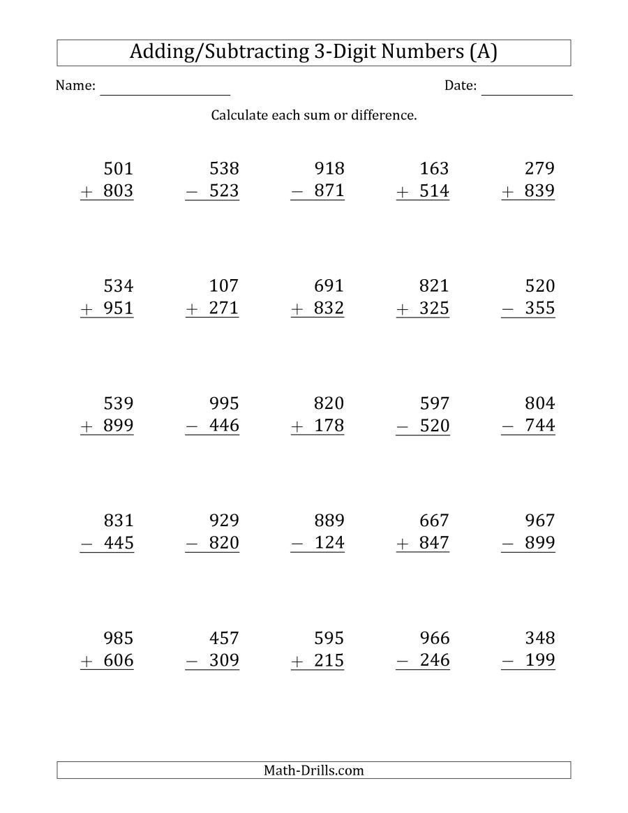 Three Digit Addition Math Worksheets Worksheet Hero