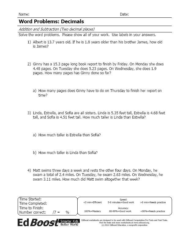 Decimal Addition Word Problems Worksheets Worksheet Hero