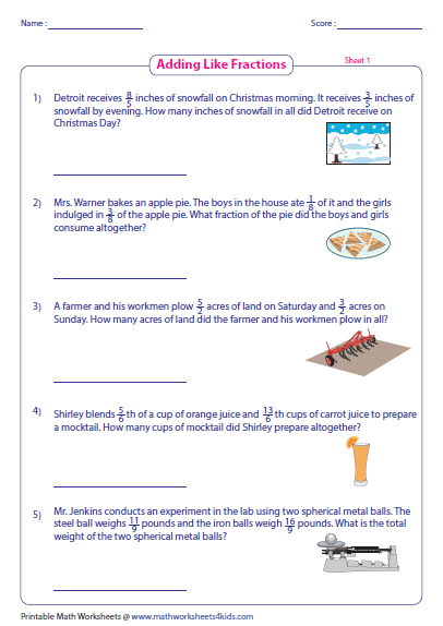 Addition Of Fractions Word Problems Worksheets Worksheet Hero