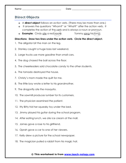 Direct Objects Worksheets Worksheets | Worksheet Hero Direct Objects Worksheets Worksheets | Worksheet Hero
